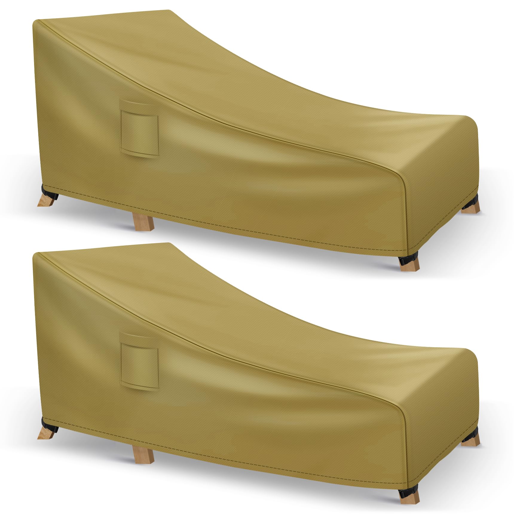 Richwon Chaise Lounge Covers Outdoor Waterproof, Heavy Duty Patio Furniture Covers, Outdoor Furniture Covers Pool Lounge Chair Cover Fits up to 78L x 34W x 32H inches, 2 Pack, Khaki