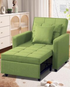 convertible chair bed - folding sofa bed chair with adjustable backrest, 3-in-1 multi-functional pull out sleeper chair bed single armchair sofa bed with side pocket (green)