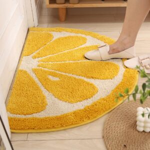 liguoguo cute yellow half round fruit rug home decor cozy soft half circle orange floor rugs for kids room bedroom kitchen doorway indoor rug non slip bath mats for bathroom washable 20x31.5inch