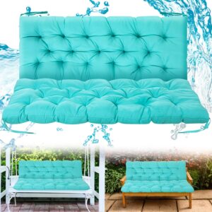 barydat 2 pcs 59 x 19.6 inch waterproof bench cushions for outdoor furniture thicken patio swing cushions 2/3 seater couch cushion backrest replacement with ties for garden porch lounger, turquoise