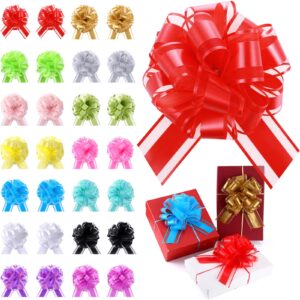 poen 36 pcs christmas pull bows for gift wrapping 6 inch large ribbon gifts bows for diy crafts christmas wedding baskets valentines easter holiday birthday party decoration(classic,vivid color)