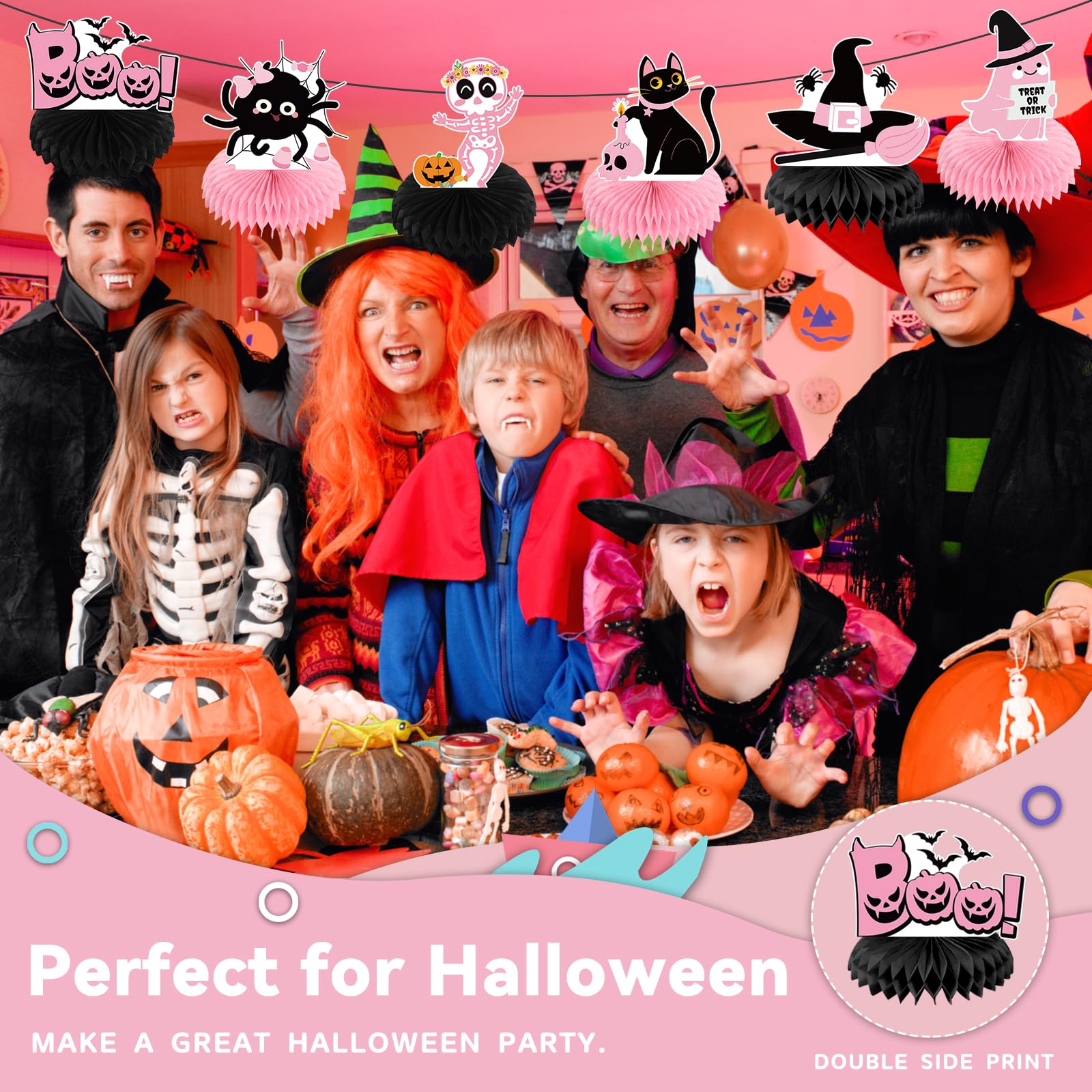 12Pcs Halloween Honeycomb Centerpieces Pink Black Halloween Baby Shower Birthday Party Decorations for Girl Halloween Table Centerpieces Decorations