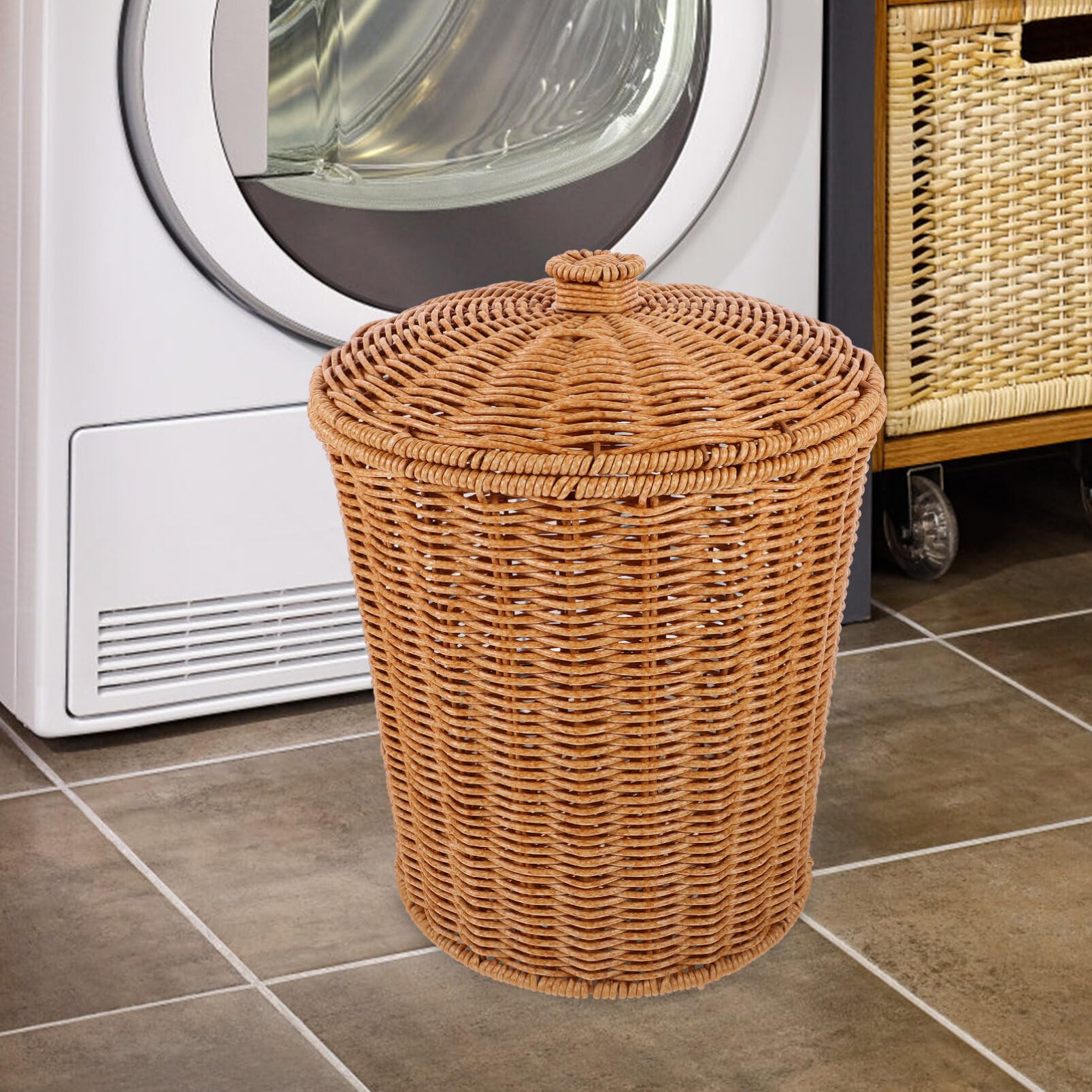 BESTOYARD Wicker Trash Can with Lid in Bedroom 4 Gallon Trash Can in Office 11x9 Inch Woven Wicker Waste Basket for Office Garbage Bathroom Under Desk Can