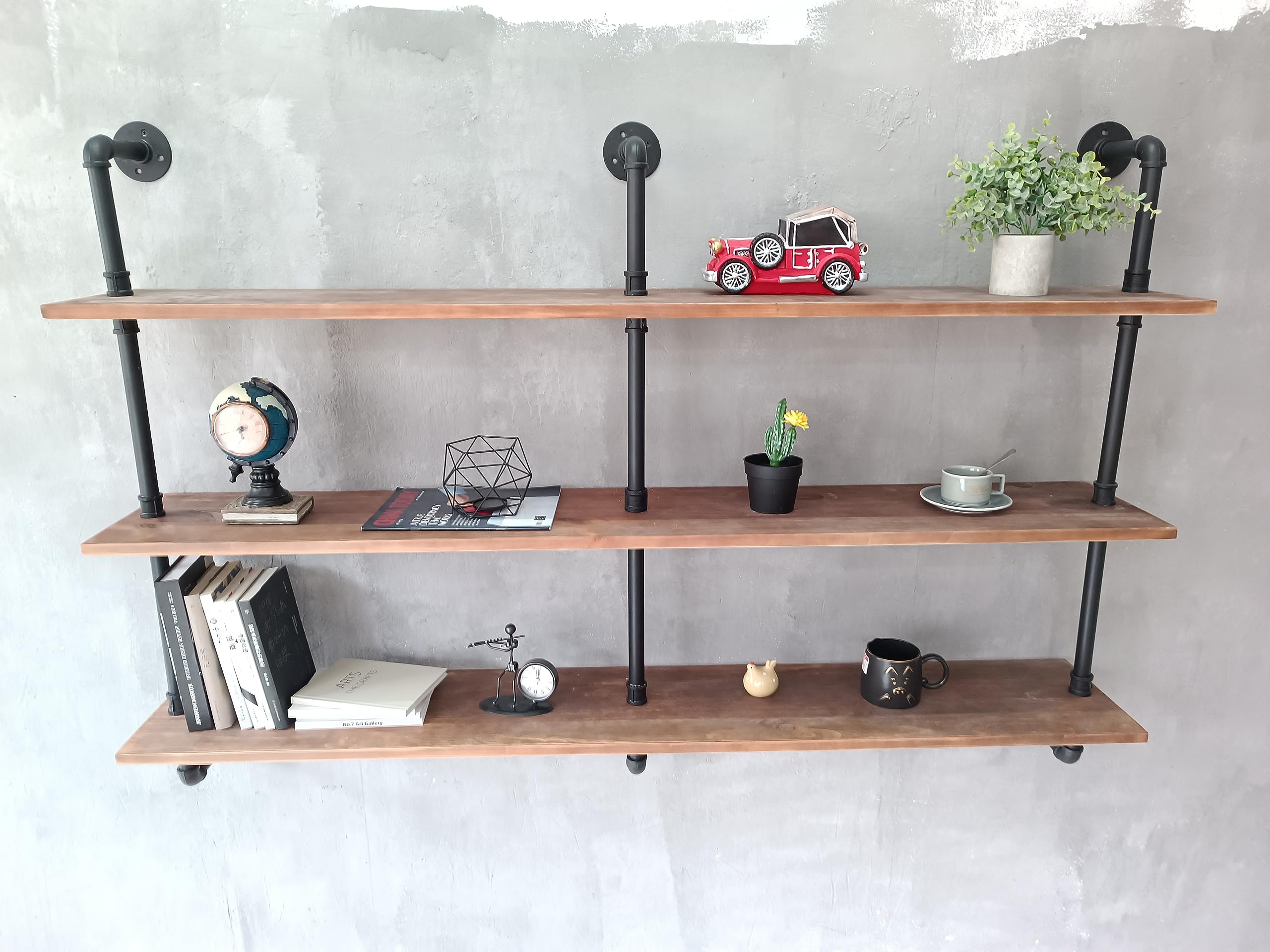 HDDFER Floating Shelves for Wall Bookshelf Industrial Pipe Shelving Shelves Natural Wood Planks 60 inch Rustic Wall Shelves Hanging Bookshelves Farmhouse Kitchen Shelving