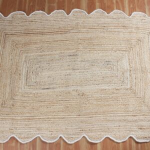 CASAVANI Scalloped Collection Rectangular Area Rug - 4' x 8', Beige Scallop Geometric Jute Rug Ideal for High Traffic Areas in Dining Room, Living Room, Bedroom