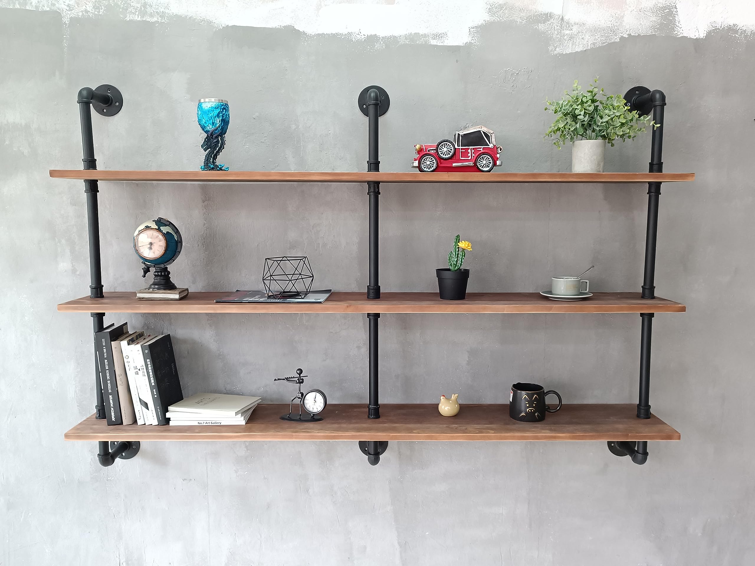 HDDFER Floating Shelves for Wall Bookshelf Industrial Pipe Shelving Shelves Natural Wood Planks 60 inch Rustic Wall Shelves Hanging Bookshelves Farmhouse Kitchen Shelving