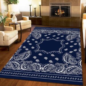 vintage bohemian blue bandana area rug, abstract paisley floral pattern large rugs, with anti-slip easy clean carpet for living room bedroom kitchen dining room home office floor rug-3x4ft