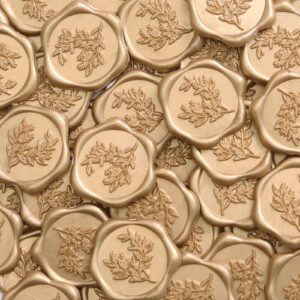 uniqooo wax seal stickers - eucalyptus wedding invitation envelope seal stickers, 50 pcs self- adhesive prosecco metallic light gold stickers, perfect for invitation, christmas, gift wrapping