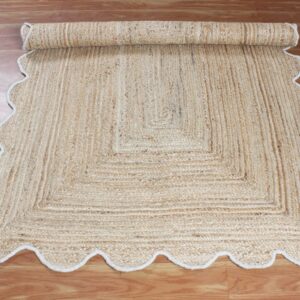 CASAVANI Scalloped Collection Rectangular Area Rug - 4' x 8', Beige Scallop Geometric Jute Rug Ideal for High Traffic Areas in Dining Room, Living Room, Bedroom