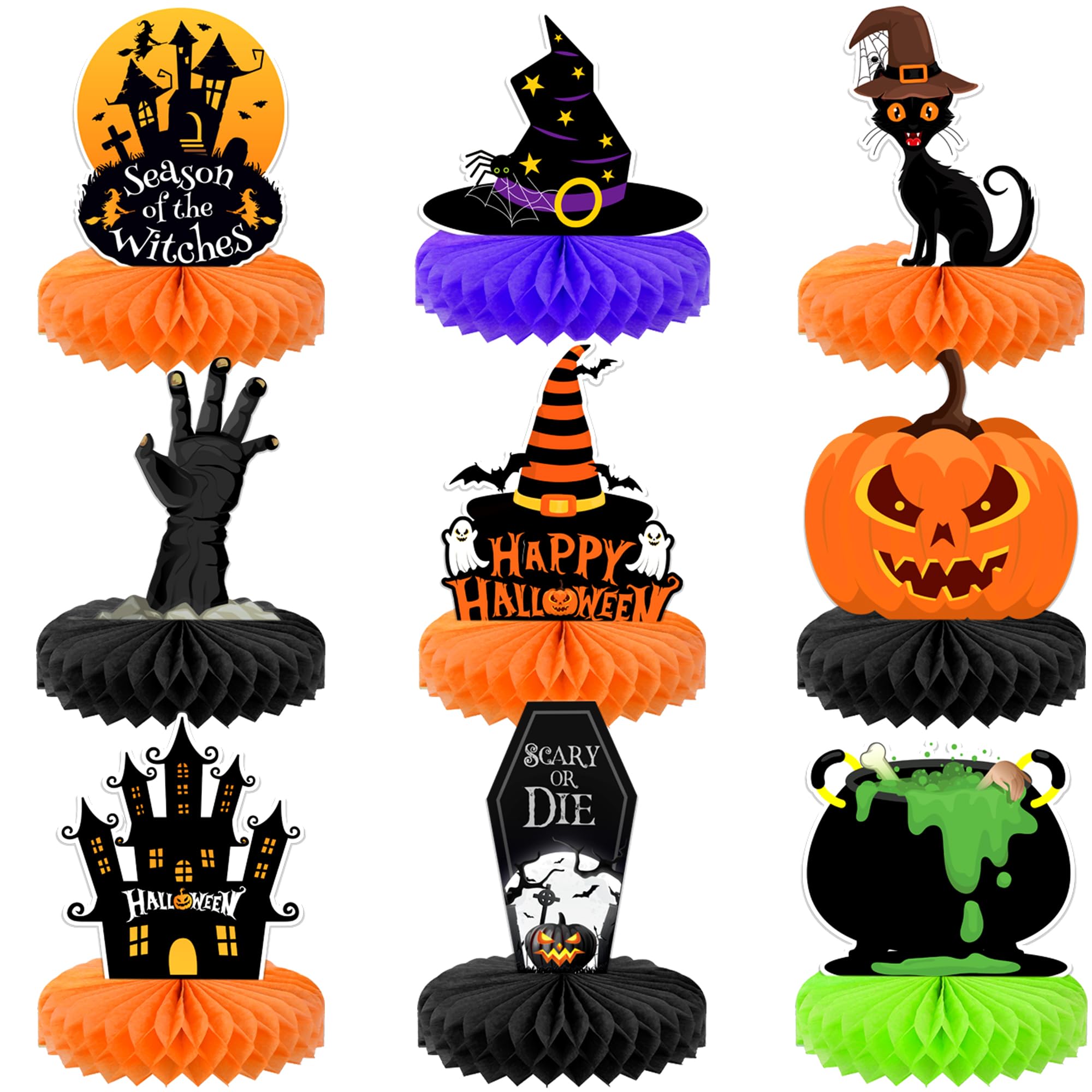 KatchOn, Halloween Centerpieces for Tables - Pack of 9 | Witch Halloween Table Centerpiece, Halloween Table Decorations | Orange and Black Halloween Centerpiece | Spooky Halloween Decorations Indoor