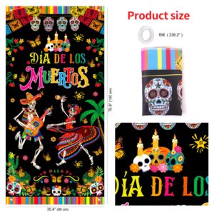 HOWAF Dia De Los Muertos Door Cover, Day of the Dead Party Decoration Door Banner, Sugar Skull Marigold Flower Welcome Banner for Halloween Mexican Fiesta Dia De Los Muertos Party Supplies