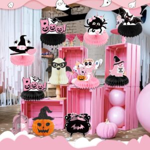 12Pcs Halloween Honeycomb Centerpieces Pink Black Halloween Baby Shower Birthday Party Decorations for Girl Halloween Table Centerpieces Decorations