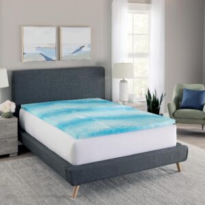 bodipedic memory foam mattress topper, gel swirl memory foam, ventilated design, certipur-us certified foam, blue/white