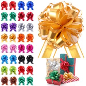 poen 36 pcs christmas pull bows for gift wrapping 6 inch large ribbon gifts bows for diy crafts christmas wedding baskets valentines easter holiday birthday party decoration(classic,multicolor)