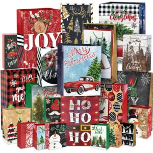 party funny 24 christmas gift paper bags bulk with handles and 60 count christmas gift tags-assorted sizes set for wrapping xmas holiday presents(6 jumbo,6 large,6 medium,4 small,2 wine)