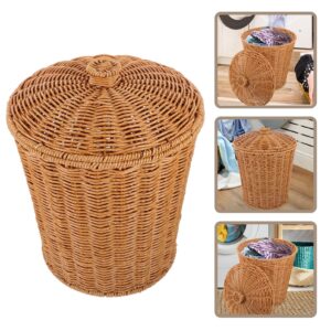 BESTOYARD Wicker Trash Can with Lid in Bedroom 4 Gallon Trash Can in Office 11x9 Inch Woven Wicker Waste Basket for Office Garbage Bathroom Under Desk Can