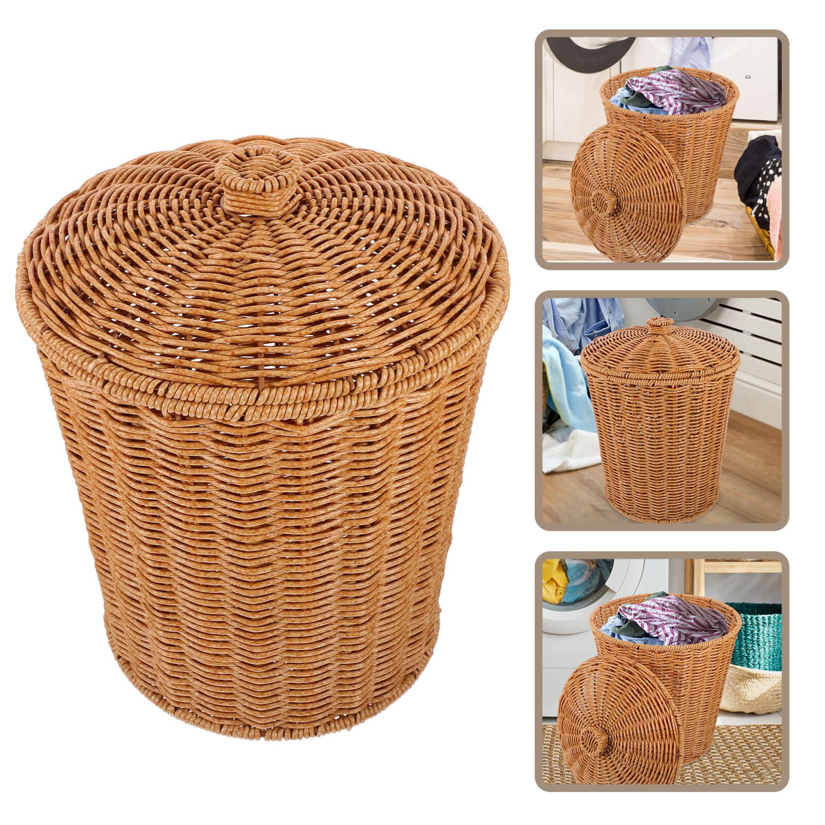 BESTOYARD Wicker Trash Can with Lid in Bedroom 4 Gallon Trash Can in Office 11x9 Inch Woven Wicker Waste Basket for Office Garbage Bathroom Under Desk Can