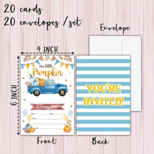 Fall Birthday Invitations, 1st Pumpkin Truck Birthday Party Invitation Card, Autumn Harvest Fill-in Invites, Birthday Party Favors & Thanksgiving Supplies (20 Set of Invitations with Envelopes)-04