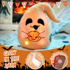 BSTAOFY 12'' Lighted Halloween Ghost Plush Pillow with Light up Pumpkin Lantern LED Halloween Pillows Home Party Decorations Nightmare Before for Toddler Kids