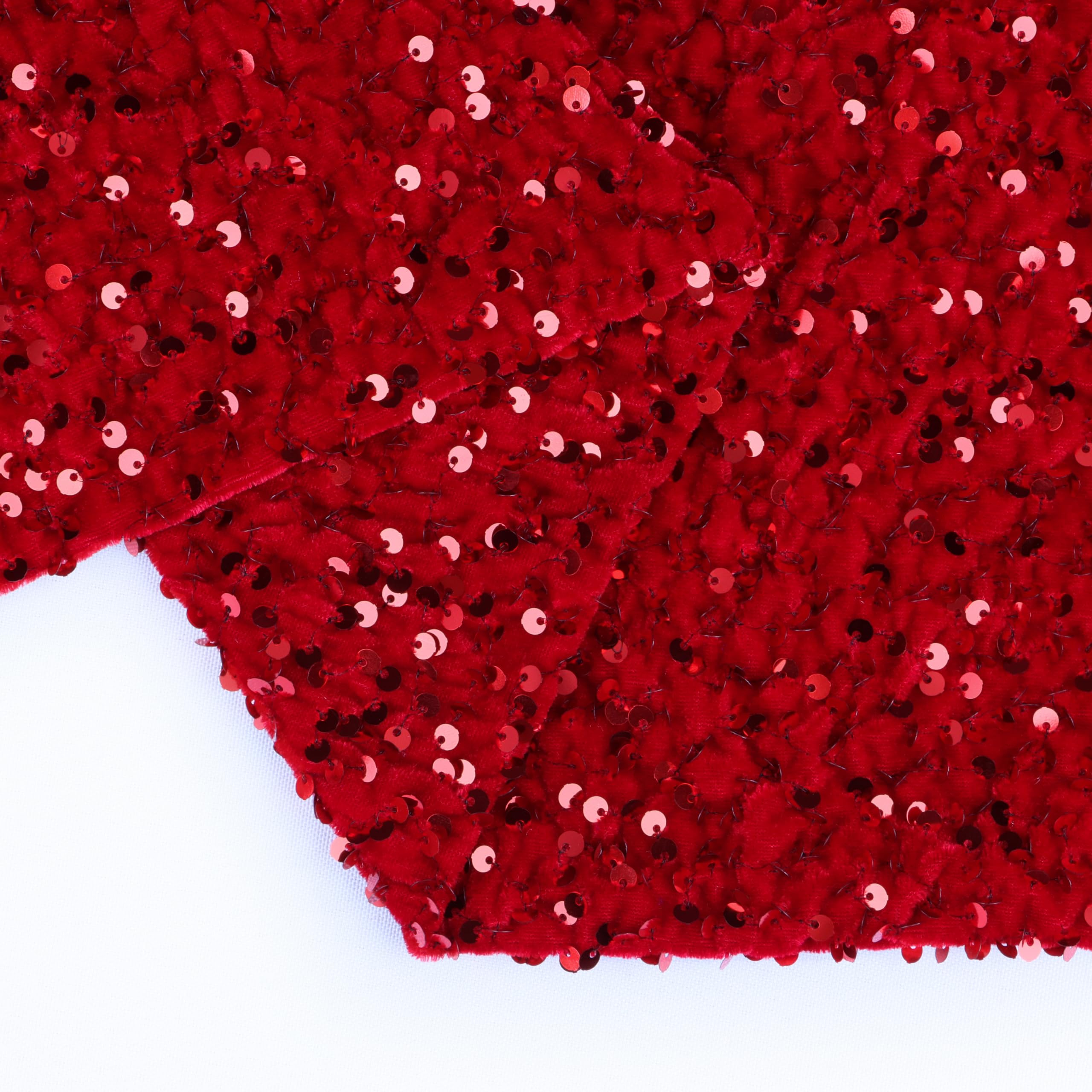 ShinyBeauty 3 Feet Red Fabric by The Yard 1 Yard Sequin Fabric for Craft Red Velvet Fabric for Dress Stretch Red Fabric Sequin Velvet Fabric for Sewing Glitter Fabric Material for Clothes Christmas