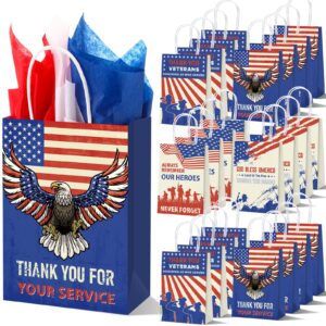 cholemy 48 pcs veterans day patriotic thank you gift bags with red white blue tissue paper vintage american treat 4th of july goodie bags with handles independence day party gift wrap bags