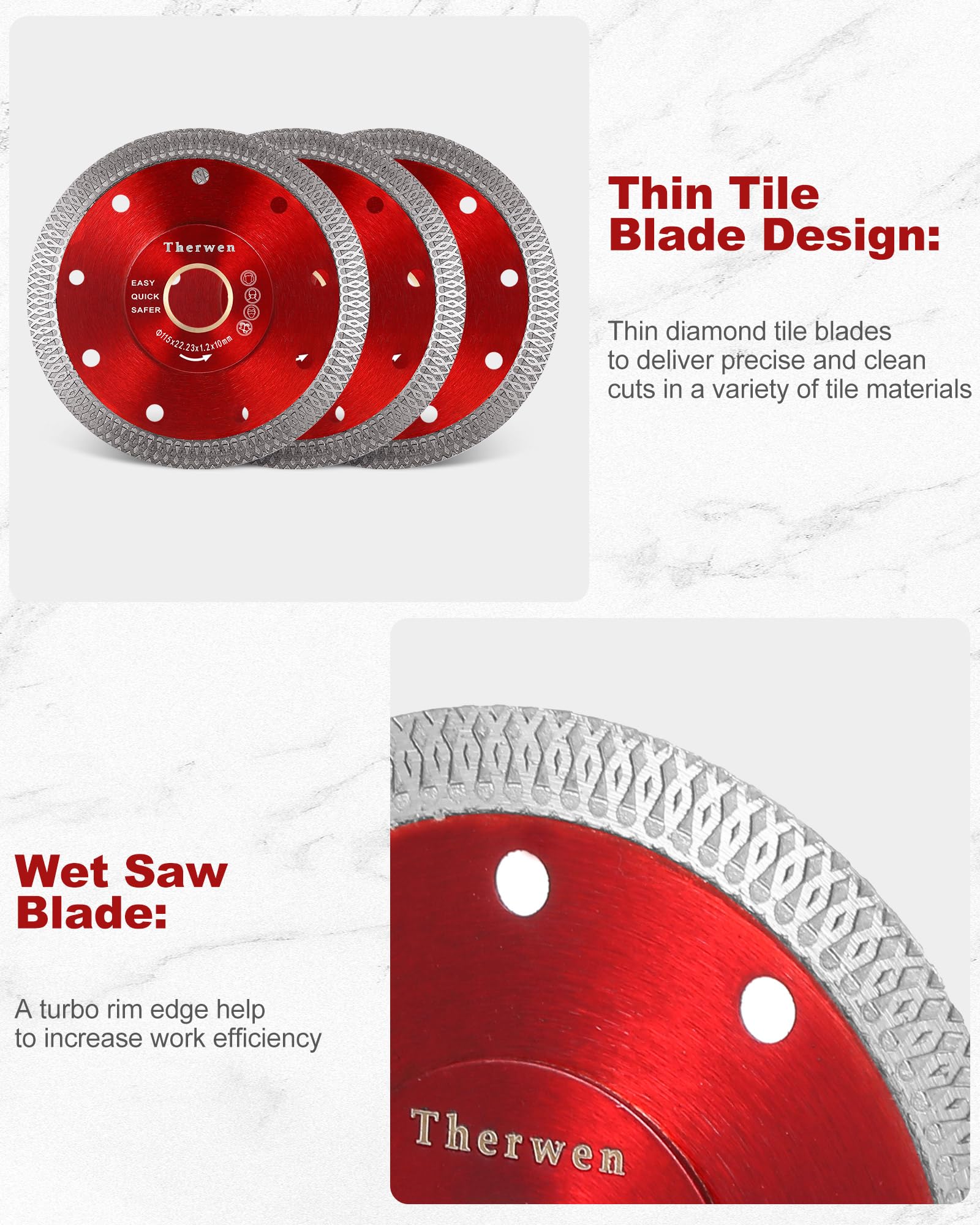 Therwen 20 Pcs Diamond Saw Blade 4.5 Inch Thin Tile Blade Bulk Tile Blade Diamond Cutting Wheel for Angle Grinder Cutting Porcelain Ceramic Tile Granite Marbles