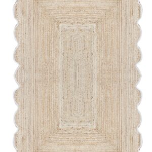 CASAVANI Scalloped Collection Rectangular Area Rug - 4' x 8', Beige Scallop Geometric Jute Rug Ideal for High Traffic Areas in Dining Room, Living Room, Bedroom