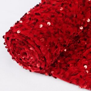 ShinyBeauty 3 Feet Red Fabric by The Yard 1 Yard Sequin Fabric for Craft Red Velvet Fabric for Dress Stretch Red Fabric Sequin Velvet Fabric for Sewing Glitter Fabric Material for Clothes Christmas