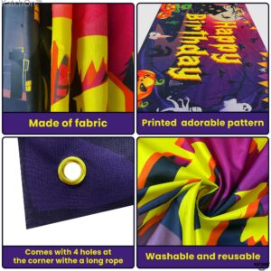 KatchOn, Happy Birthday Halloween Banner - XtraLarge, 72x44 Inch | Purple Halloween Birthday Banner for Halloween Birthday Party Decorations | Halloween Backdrop, Halloween Birthday Party Backdrop