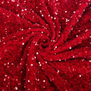 ShinyBeauty 3 Feet Red Fabric by The Yard 1 Yard Sequin Fabric for Craft Red Velvet Fabric for Dress Stretch Red Fabric Sequin Velvet Fabric for Sewing Glitter Fabric Material for Clothes Christmas