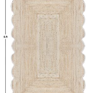 CASAVANI Scalloped Collection Rectangular Area Rug - 4' x 8', Beige Scallop Geometric Jute Rug Ideal for High Traffic Areas in Dining Room, Living Room, Bedroom