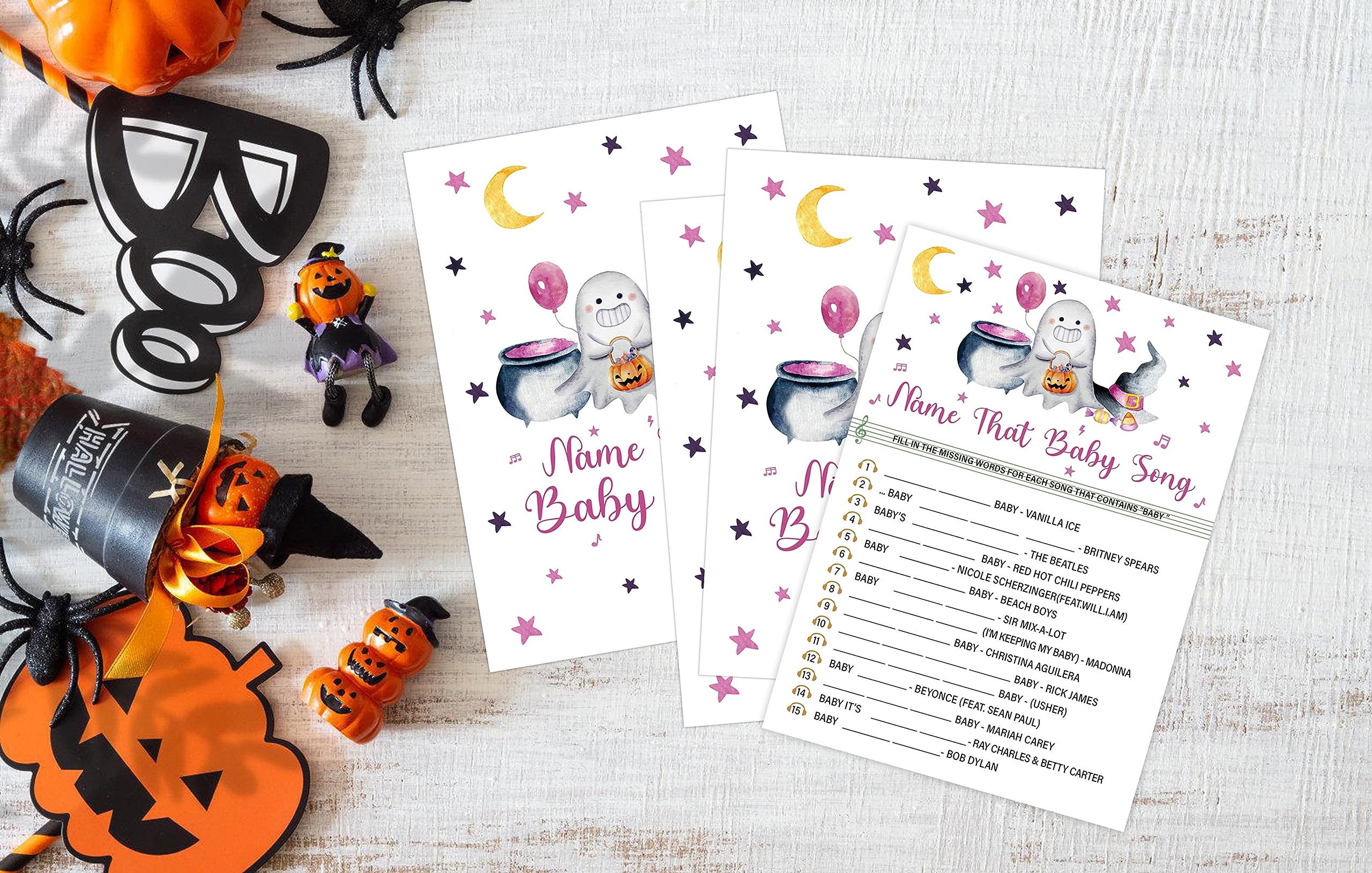 Halloween Name That Baby Song Baby Shower Game, 30 Players Baby Shower Game Cards for Baby Shower, Gender Reveal Party, Halloween Party Games Favors Decorations Supplies-LO17