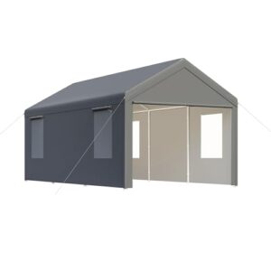 capeworth carport,12x20 heavy duty carports,canopy,garage,metal shed,with 4 roll-up ventilated windows,outdoor,storage,car,boat,12x20 gray