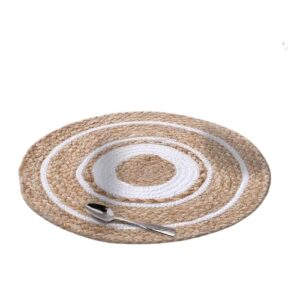 100% jute area rug approx 3 feet - braided design hand woven natural white rings carpet - home decor for living room hallways - round natural fibers 36" inch