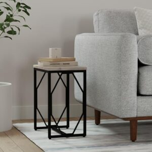 SIMPLIHOME Selma Contemporary 20 Inch Wide Metal and Wood Accent Side Table in White Wash, for The Living Room and Bedroom