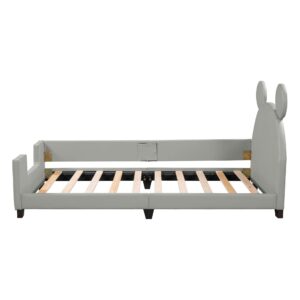 Merax Cute Kids Wood Twin Day Bed with Mouse Ears Headboard, Low Platform Bed Frame for Boys,Girls, No Box Spring Need (Twin, Grey)