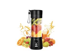 kike portable blender, personal blender for shakes and smoothies with 6 blades and 16oz, usb rechargeable, travel cup and lid, juices, baby food, heavy duty and food processor (black)