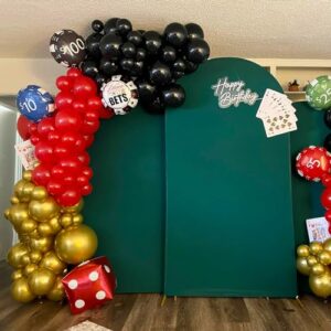 Casino Theme Balloon Arch Kit, 104 Pcs Red Black and Gold Metallic Latex Balloon Garland Kit with Dice Crown Explosion Star for Women Men Casino Night Las Vegas Birthday Graduation Party Decorations