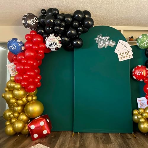 Casino Theme Balloon Arch Kit, 104 Pcs Red Black and Gold Metallic Latex Balloon Garland Kit with Dice Crown Explosion Star for Women Men Casino Night Las Vegas Birthday Graduation Party Decorations