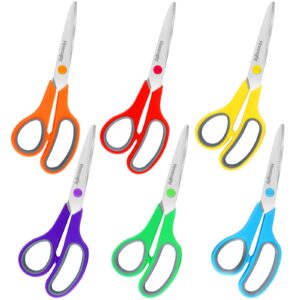 Scissors, Hnncugty 8" Scissors All Purpose Bulk Set of 6-Pack, Sharp Scissors for Office School Supplies Student Teacher Scissors Home Art Craft Sewing Fabric Scissor, Comfort Grip, Right/Left Handed