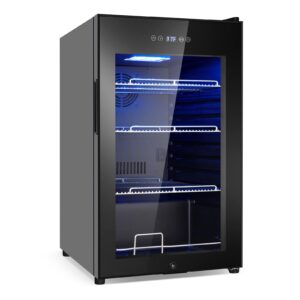 beverage refrigerator 17 inch wide - 126 can beverage cooler with glass door | counter-top/freestanding mini beverage beer fridge | temperature memory | invisible door | perfect for soda, beer