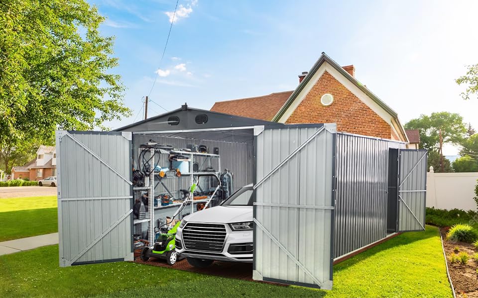 GLANZEND Outdoor Storage Shed 20x13FT, Metal Shed Backyard Utility Large Storage Shed with 2 Doors and 4 Vents, Metal Car Canopy Shelter for Car, Truck,Bike, Garbage Can, Tool, Lawnmower