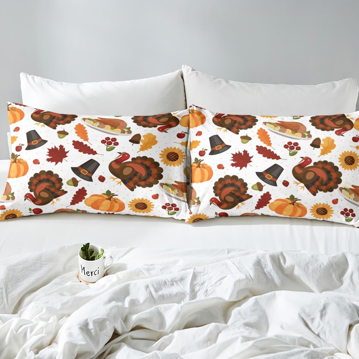 Thanksgiving Decor Bedding Duvet Cover Set Full Size Cute Turkey Bedding Set for Kids Decor Fall Pumpkin Comforter Cover Set Microfiber Pumpkin Maple Leaf Bedspread Cover Bedroom Bedclothes