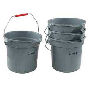 jekiyo 4 pack 14 quart commercial cleaning bucket with handle, gray, plastic round utility pail