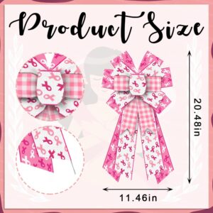 Large Breast Cancer Awareness Wreath Bows Pink White Buffalo Plaids Burlap Bows for Wreath, Small Pink Ribbon Bows for Women Girls Breast Cancer Charity Event Indoor Outdoor Party Decoration Supplies