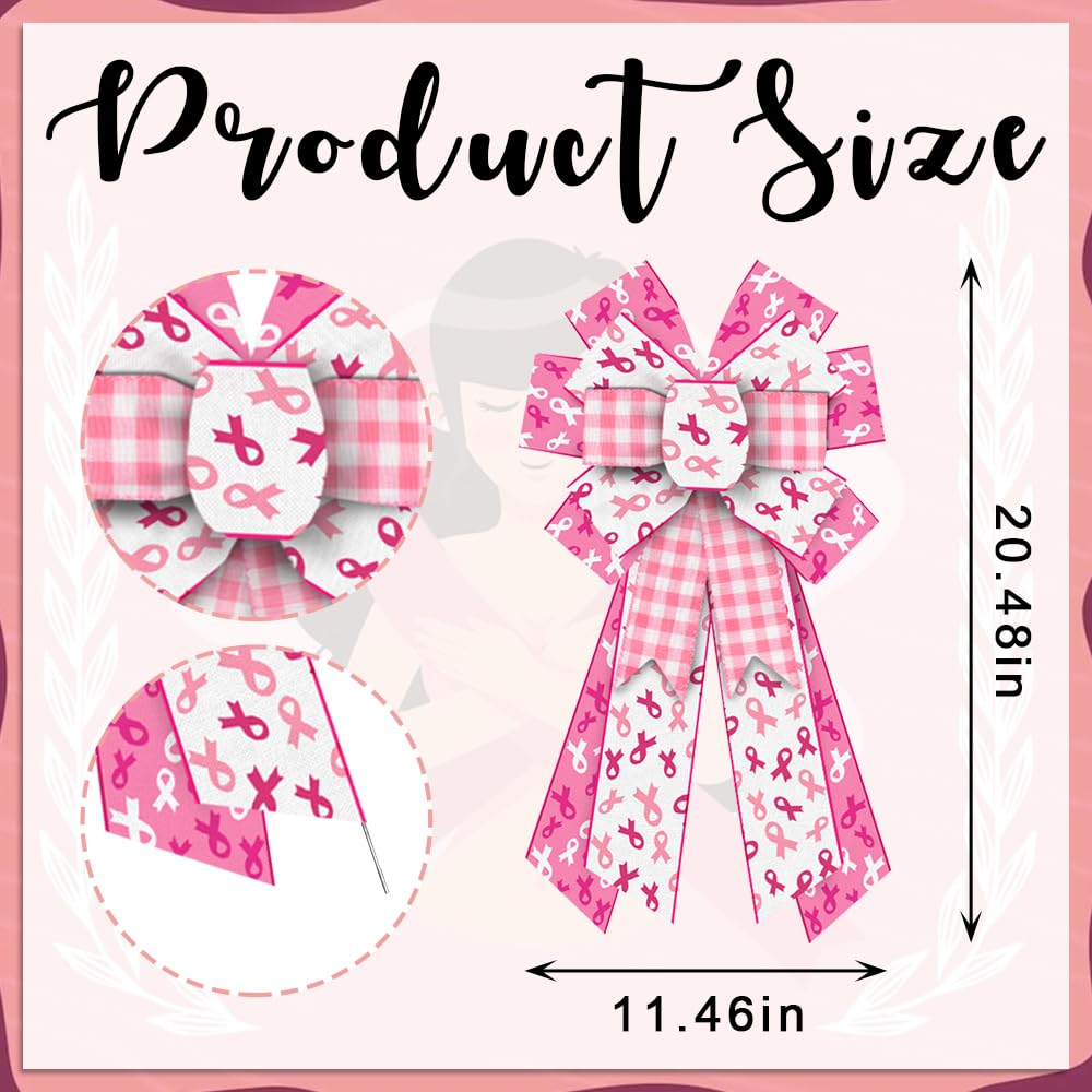 Large Breast Cancer Awareness Wreath Bows Pink White Buffalo Plaids Burlap Bows for Wreath, Small Pink Ribbon Bows for Women Girls Breast Cancer Charity Event Indoor Outdoor Party Decoration Supplies