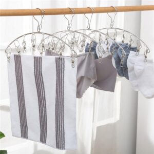 WudTus 2Pcs Clothes Drying Hanger with 16 Clips, Stainless Steel Sock Air Drying Rack, Windproof Anti-Lost for All Small Laudry Item and Herbs