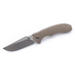 miguron knives m centurion flipper folding knife,3.5" 14c28n stonewash blade tan g10 handle with titanium pocket clip,camping hiking pocket knife mgr-812tn