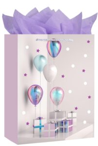 lucky aid 12.6” birthday gift bag with handle and tissue paper, gift bag for boys, girls, women and men’s birthday party, baby shower, christmas party supplies(purple)