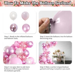 Pink White Balloon Arch Garland Kit, Metallic Pink Lilac Purple White Rose Gold Confetti Latex Balloons Garland Kit for Girls Women Birthday Wedding Bridal Baby Shower Princess Theme Party Decorations